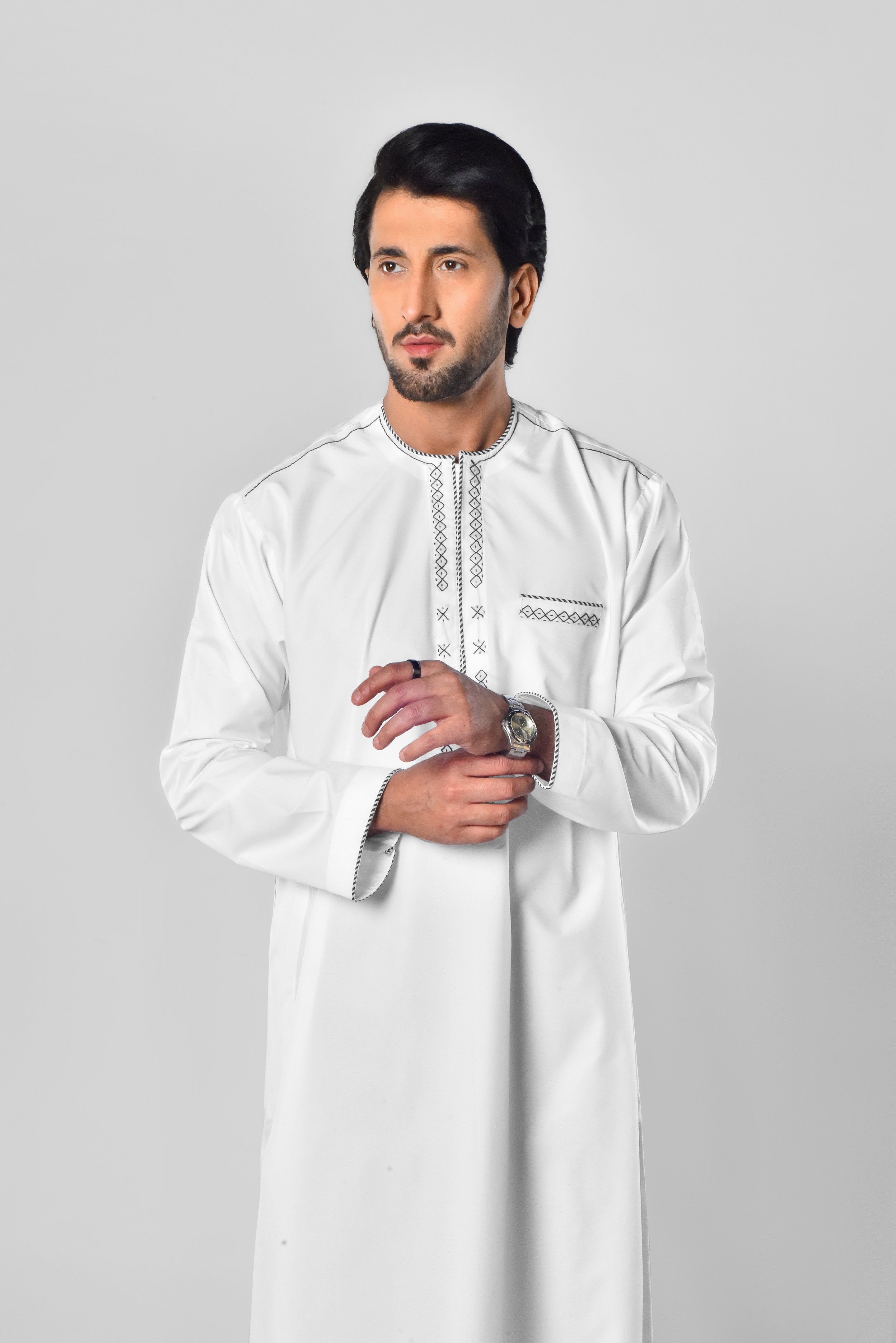 White Thobe with Black Embroidery